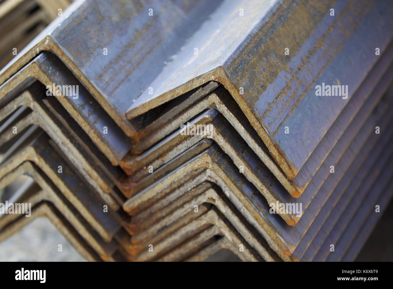 Metal profile angle in packs at the warehouse of metal products, Russia ...