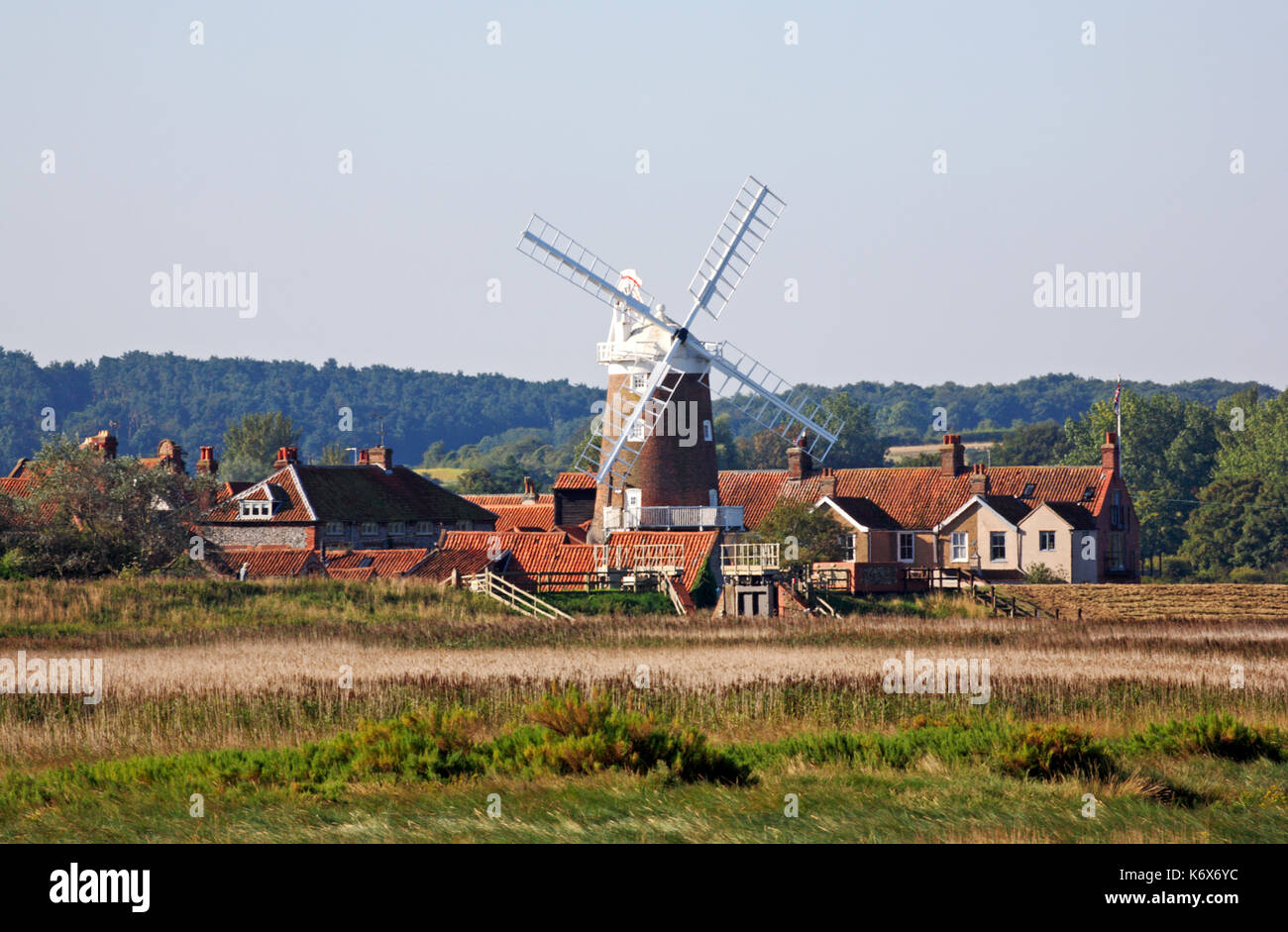 A view of the North Norfolk village and Mill at Cley-next-the-Sea ...
