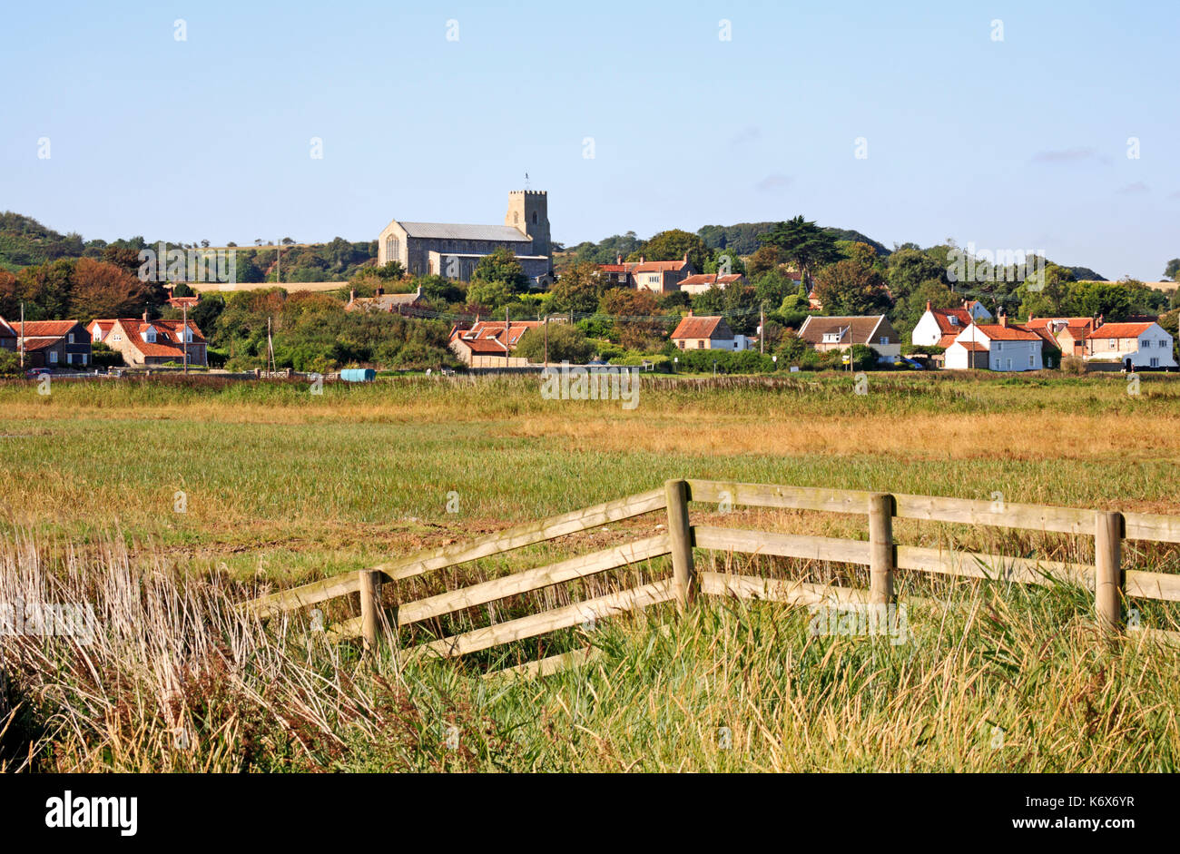 A view from the marshes of the North Norfolk village of Salthouse ...
