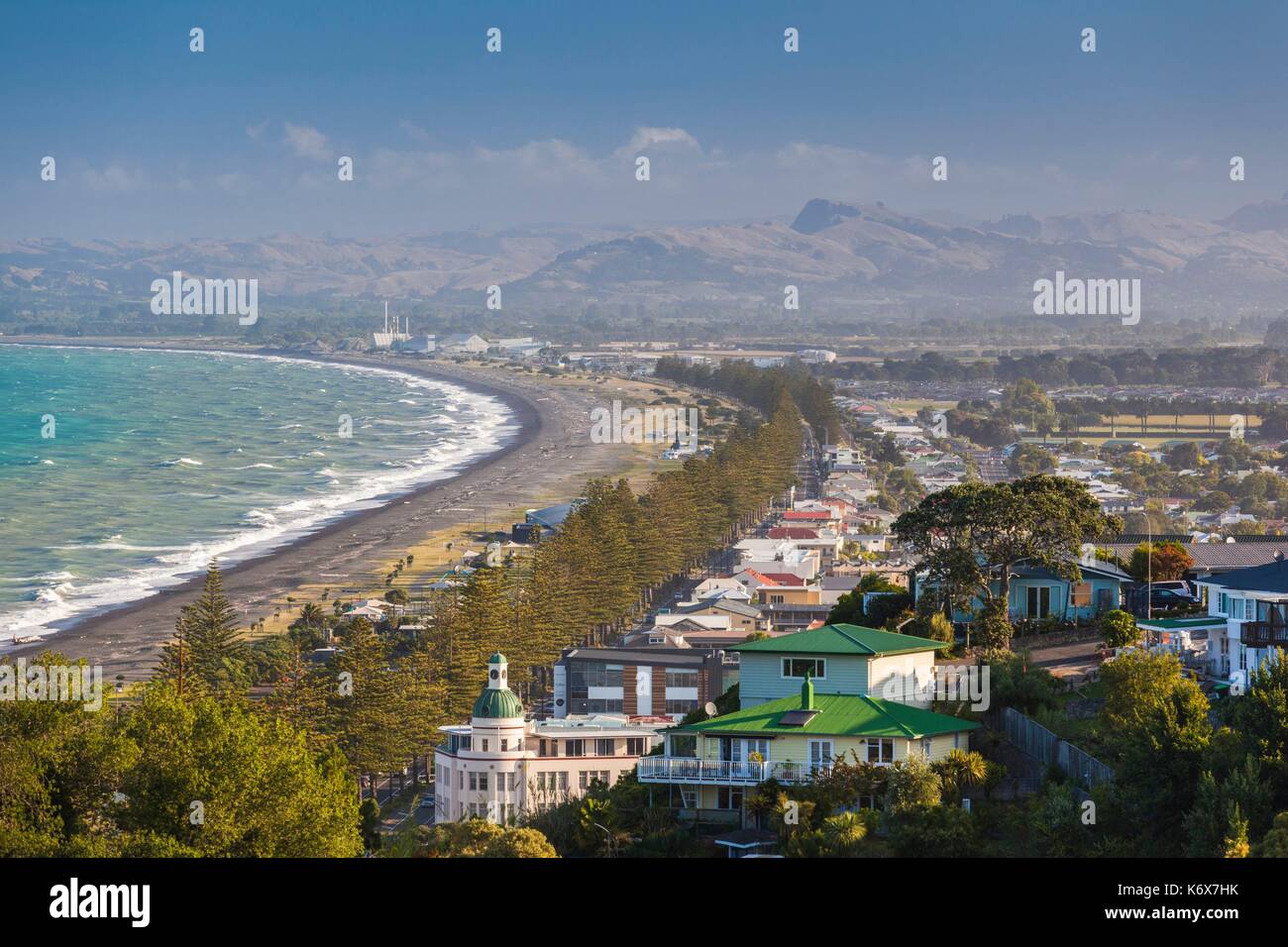 New Zealand, North Island, Hawkes Bay, Napier, elevated city view, late ...
