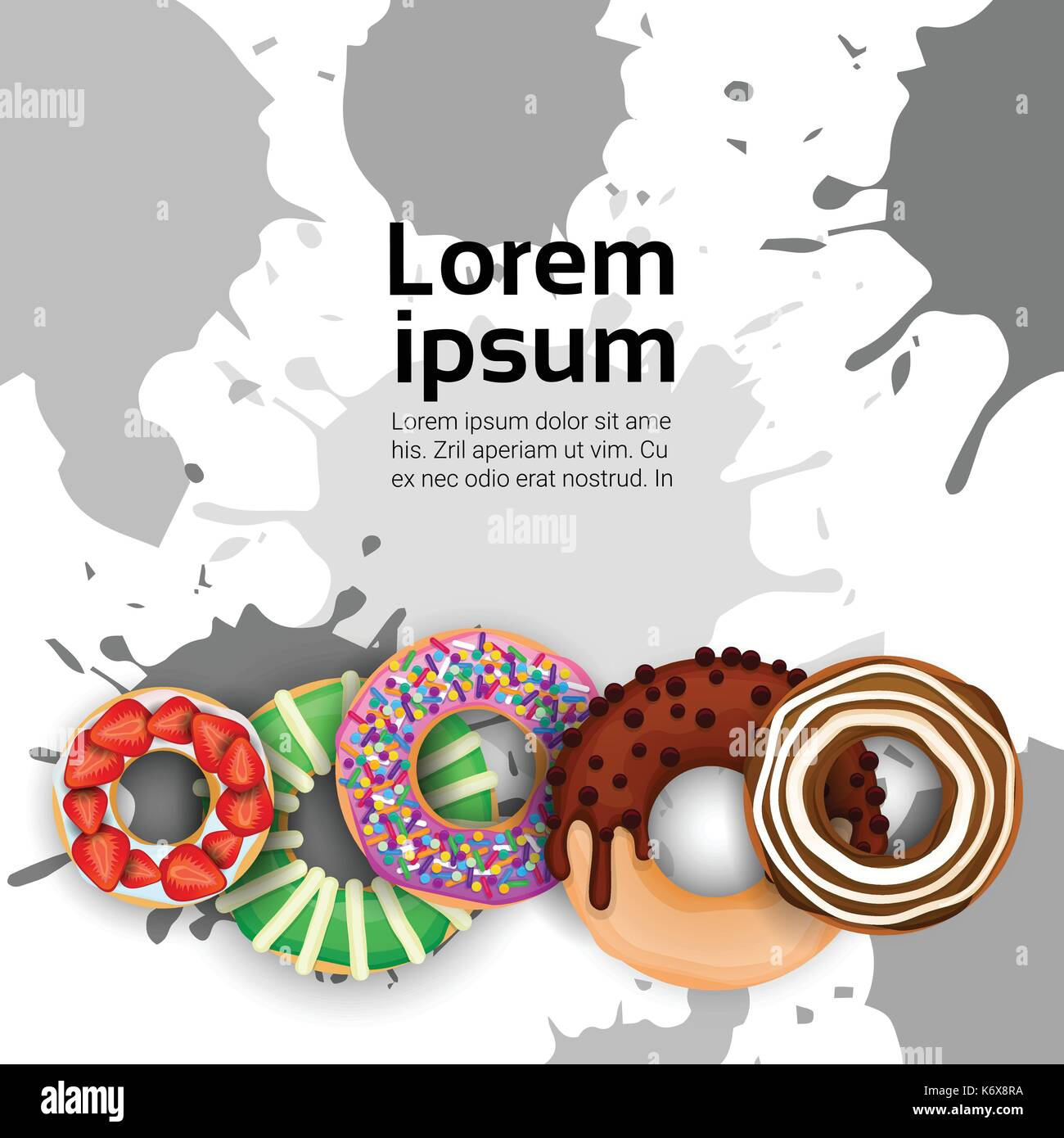 Donut Set Different Taste Dessert Colorful Poster Stock Vector Image ...