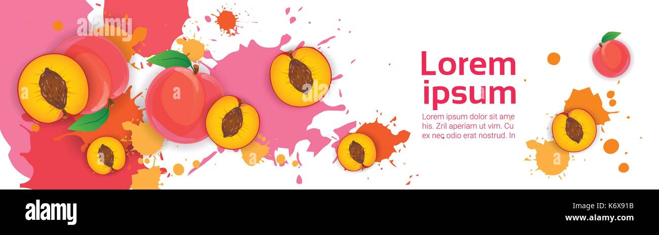 Abstract Paint Splash And Fruits Peach Set Over White Background For ...