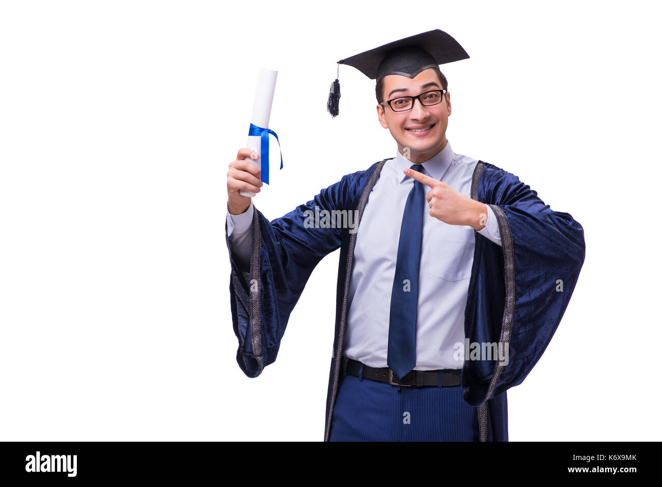 Young man student graduating isolated on white Stock Photo - Alamy