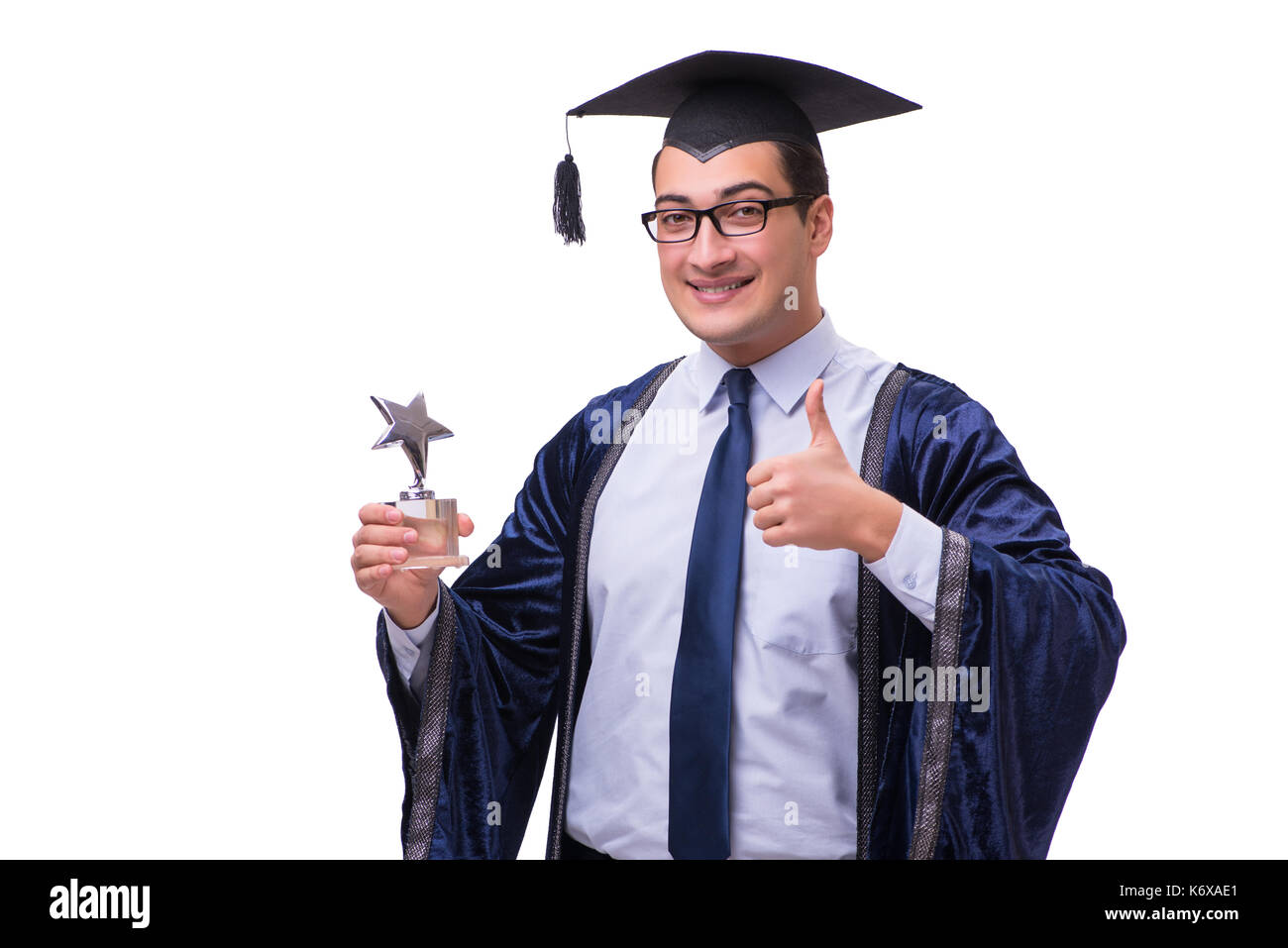 Young man student graduating isolated on white Stock Photo - Alamy