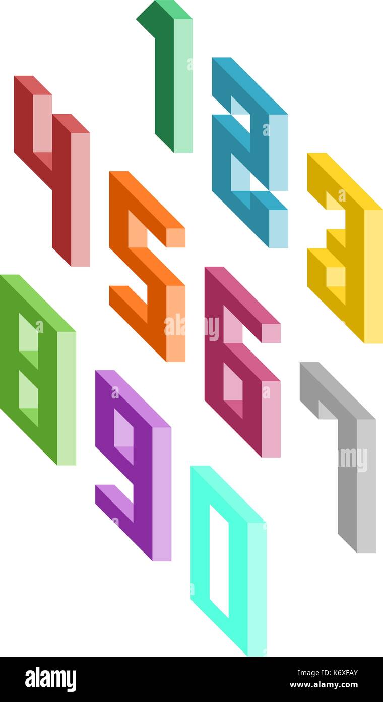 Set of colorful isometric numbers on a white background, vector ...
