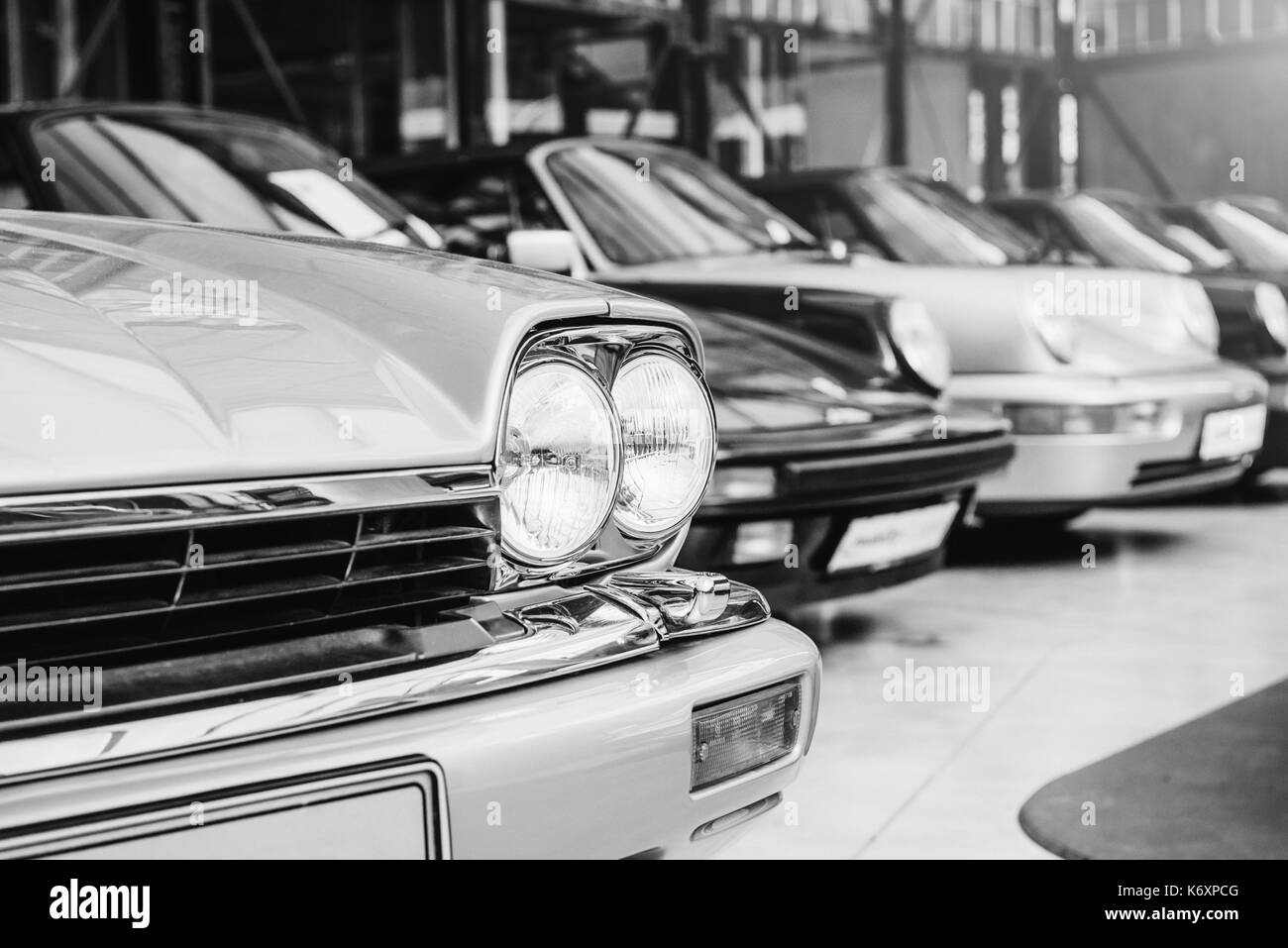 Classic retro car stand inside the exhibition Stock Photo - Alamy