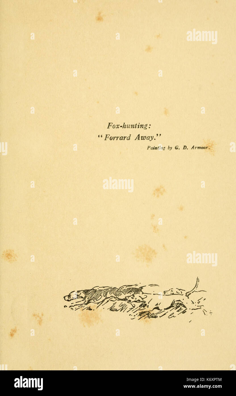 The illustration depicts a traditional fox hunting scene, featuring ...
