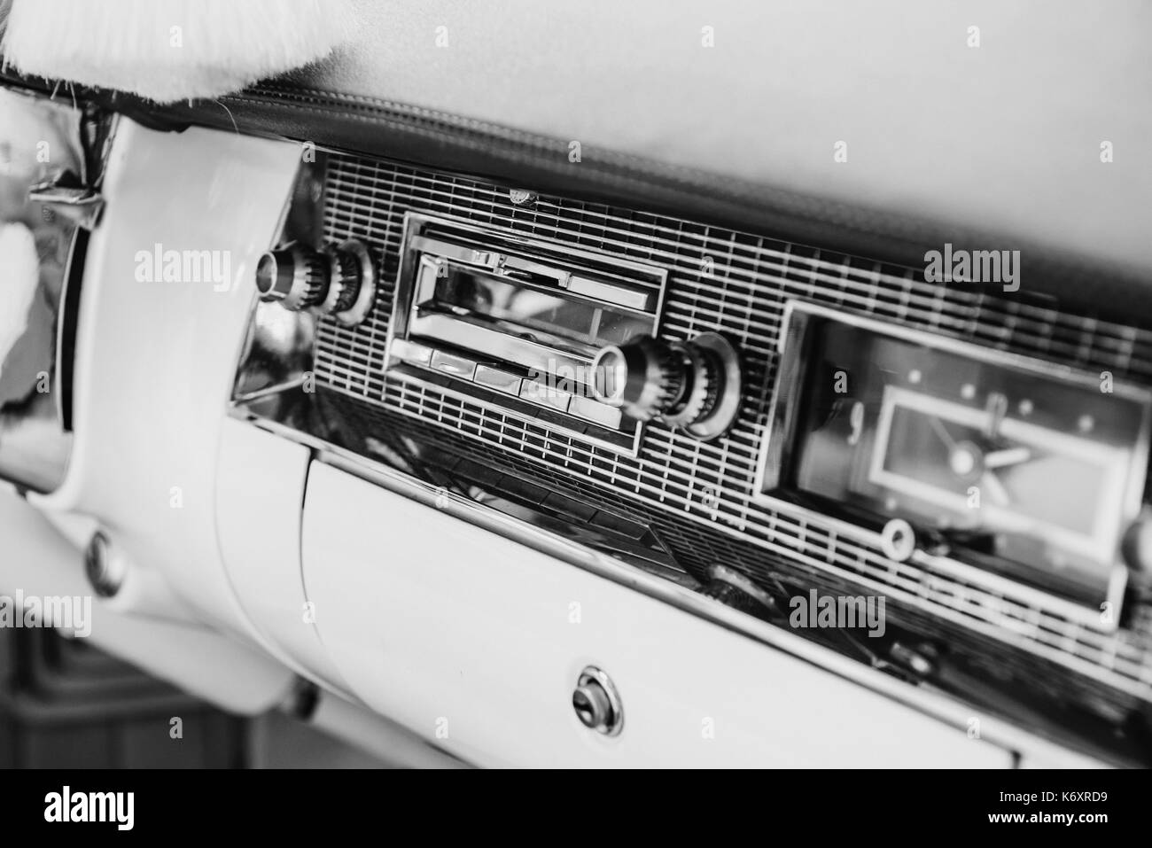 Radio in dashboard in interior of old vintage automobile Stock Photo ...