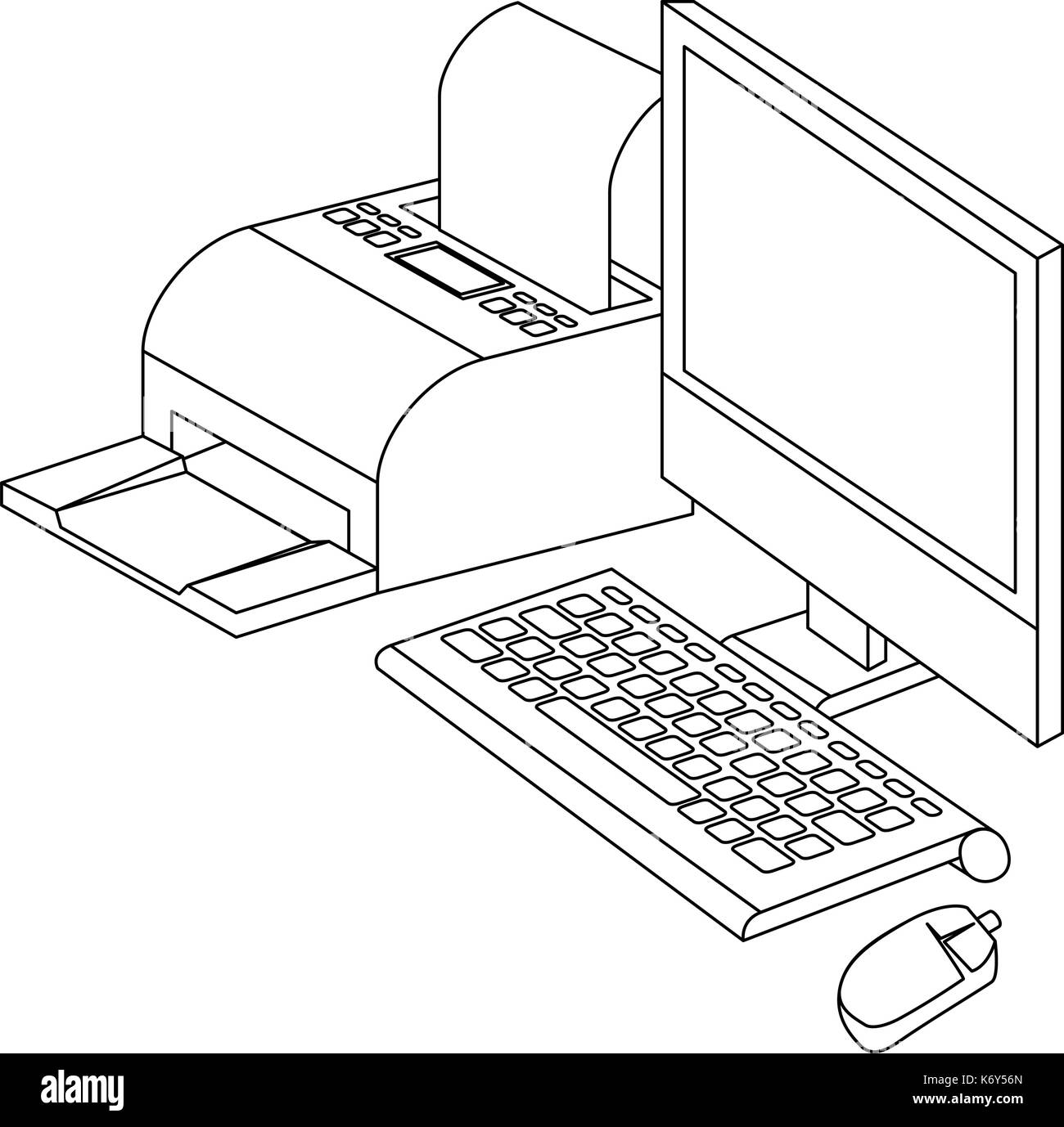 computer desktop with printer vector illustration design Stock Vector ...
