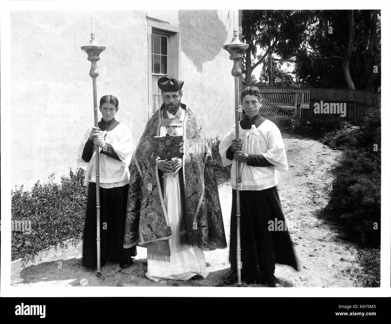 Father Raymond Mestres in a procession at Mission San Carlos, Monterey ...