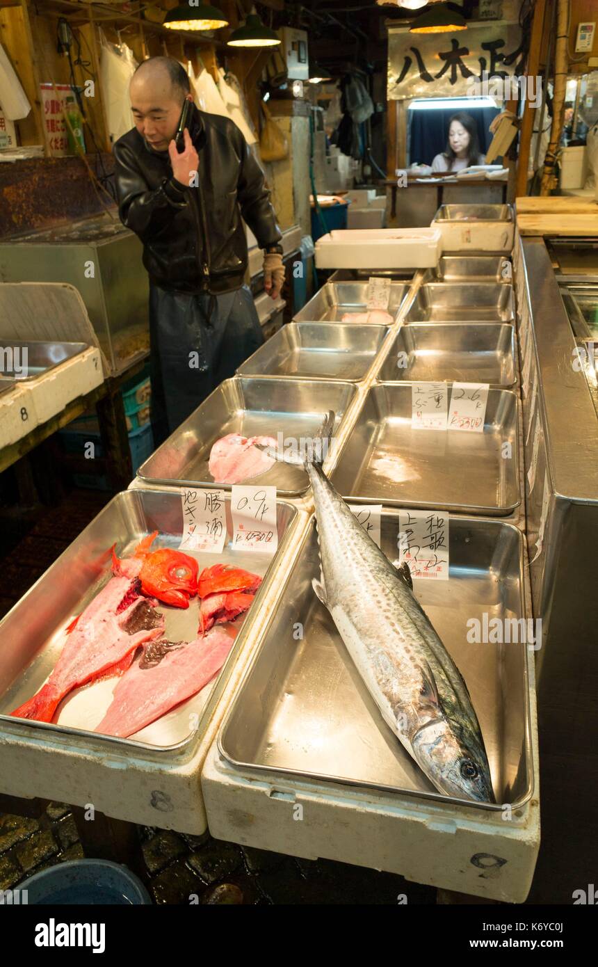Japan, Tokyo, Tsukiji fish market, the world's largest fish market with ...