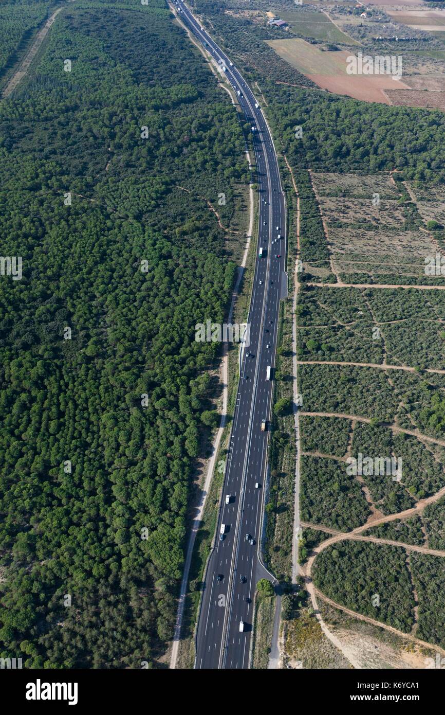 France, Herault, Fabregues, highway A9 la Languedocienne (aerial view ...
