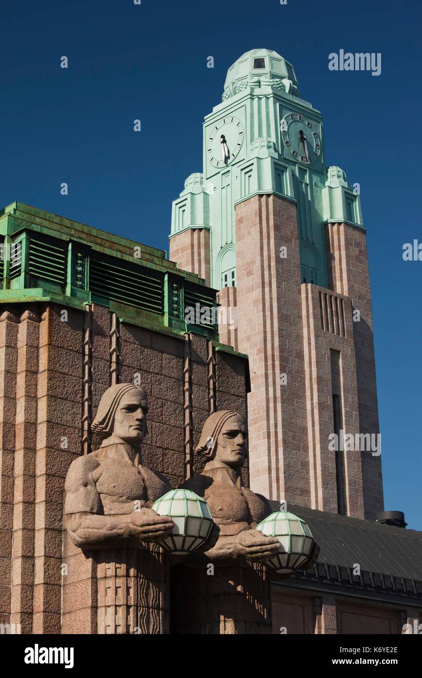 Finland, Helsinki, Rautatieasema, Helsinki Railroad Station tower and ...