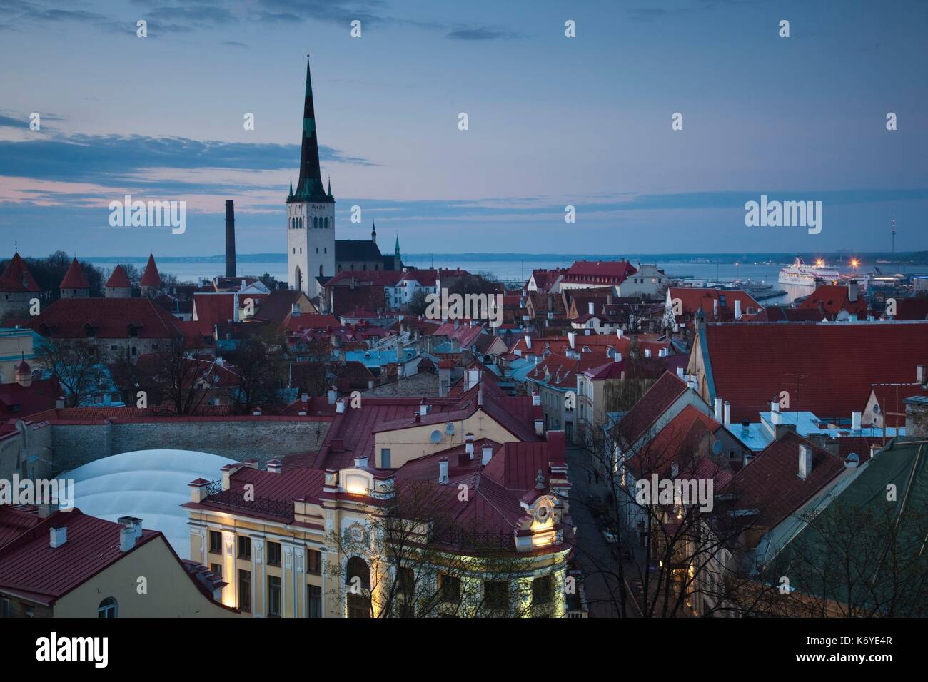 Estonia, Troompea area, Old Town view from Troopea, dusk Stock Photo ...