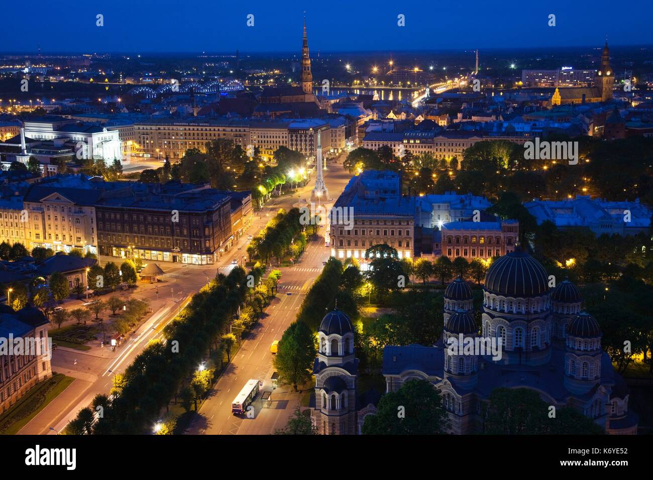 Latvia, Riga, elevated view of Old Riga, Vecriga, evening Stock Photo ...