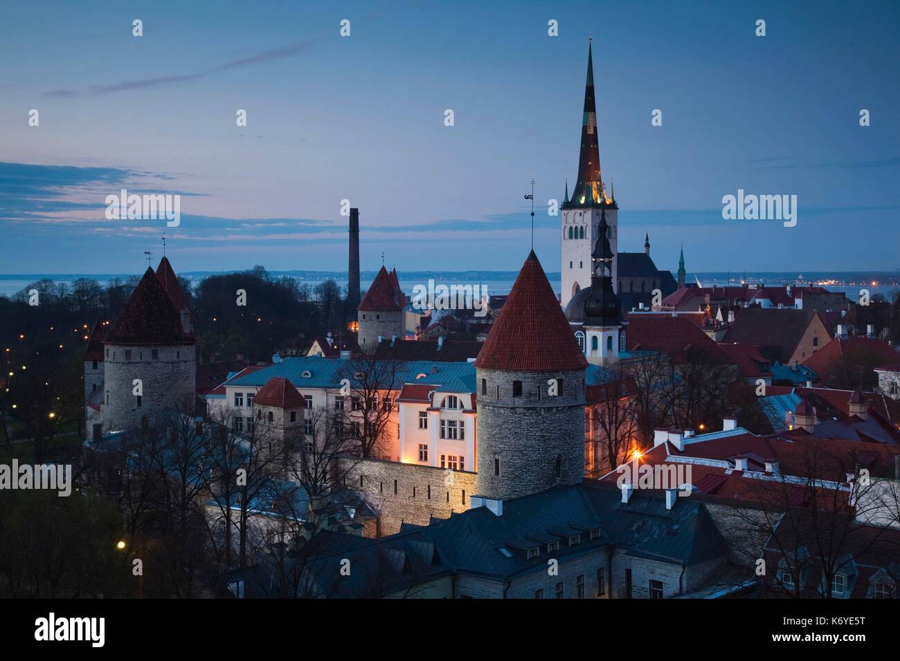 Estonia, Troompea area, Old Town view from Troopea, dusk Stock Photo ...