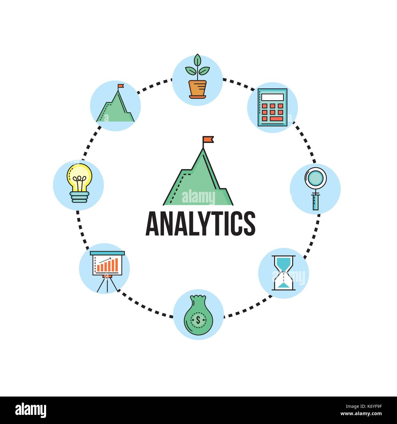 set analytics finance to business corporation strategy Stock Vector ...