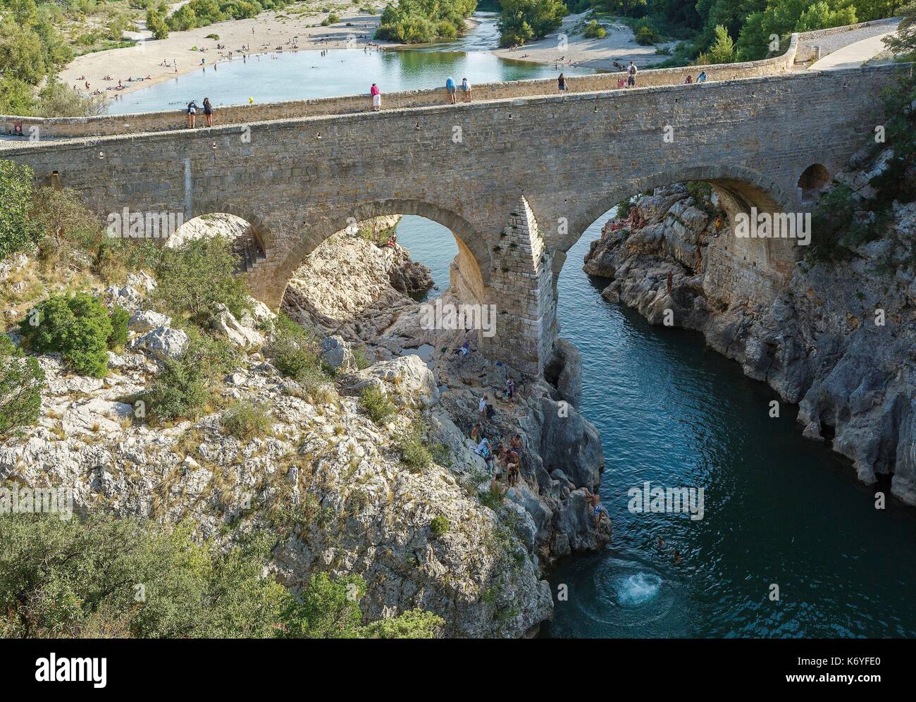 France, Herault, Herault gorge, Evil Bridge, view of the Devil bridge ...