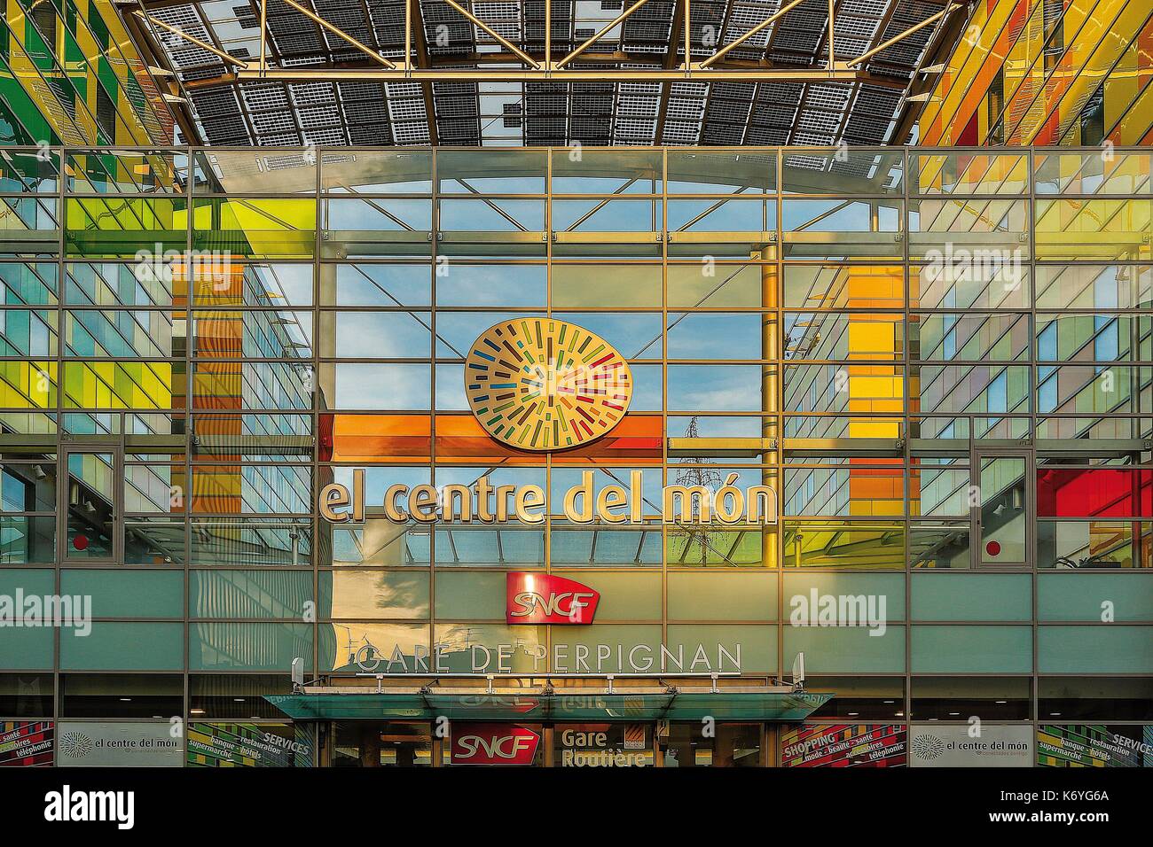 France, Pyrenees Orientales, Perpignan railway station, bay window ...