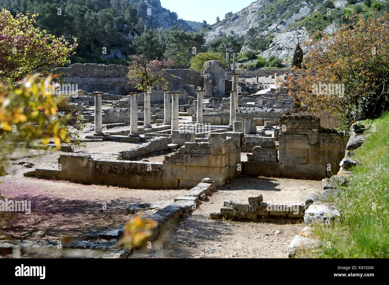 Ruins of the ancient fortified town Glanum near Saint-Rémy-de-Provence ...