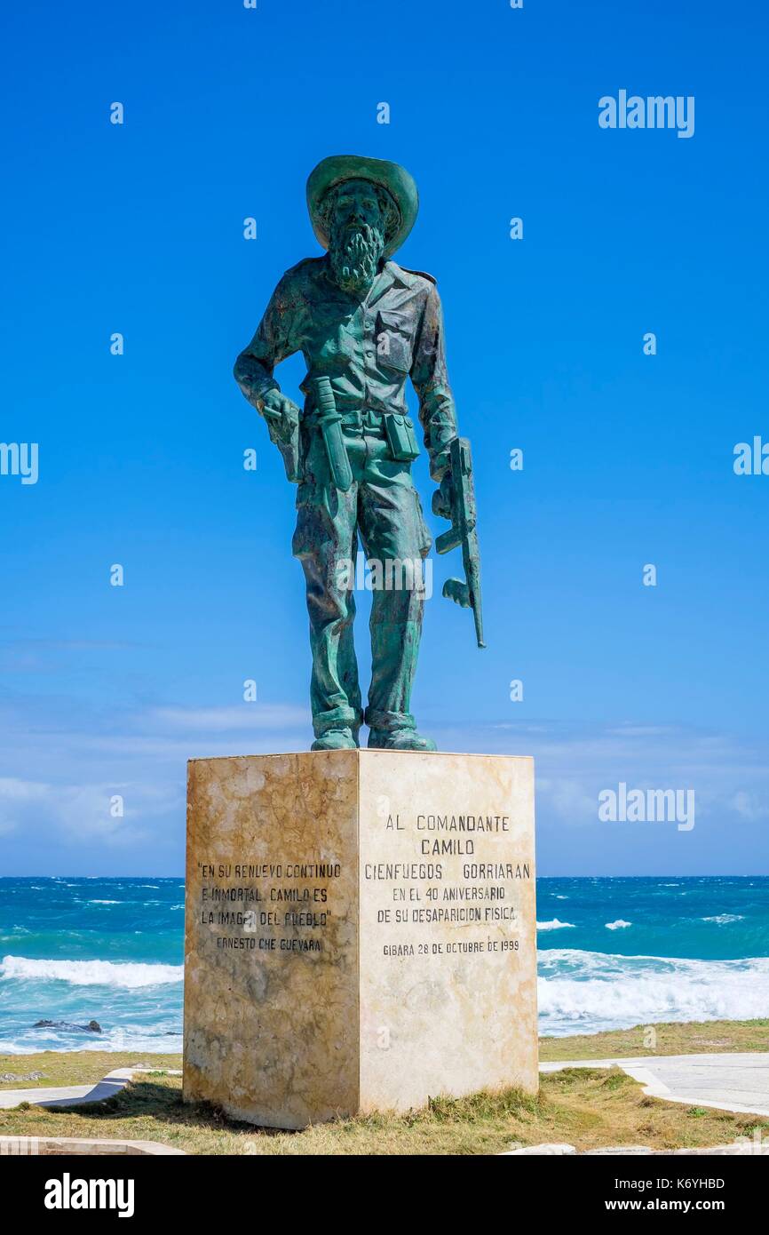 Cuba, Holguin province, Gibara, statue of Camilo Cienfuegos, a Cuban ...