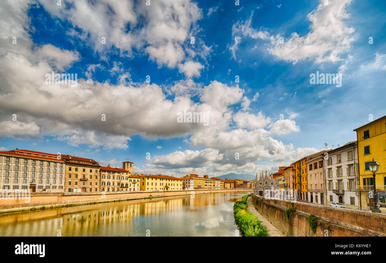 feelings of history in the ancient buildings along the river in Pisa ...