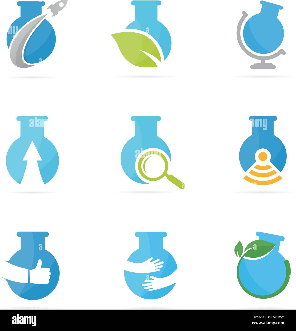Set of lab bottle logo combination. Bulb and flask symbol or icon ...