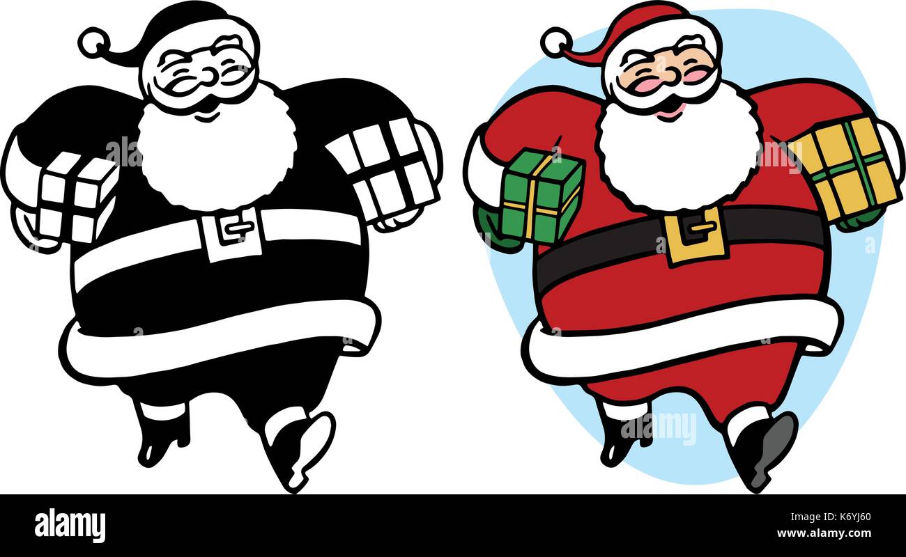 Santa Claus carries two wrapped Christmas presents under each arm Stock ...