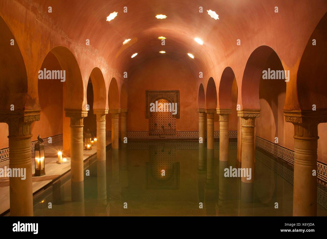 Spain, Andalusia, Granada, arabic bath in the middle of ochre arches ...