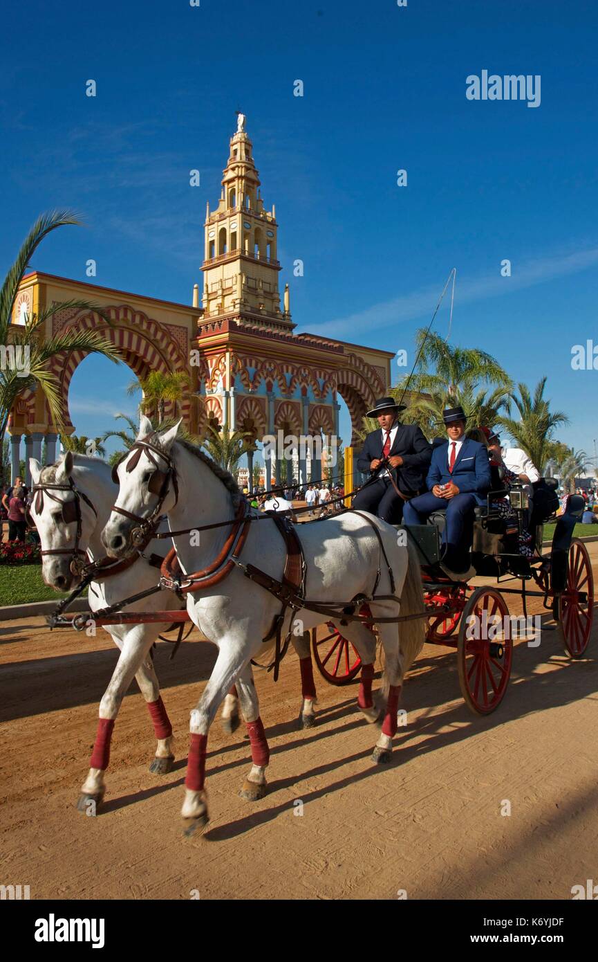 Spain, Andalusia, Cordoba, carriage driven by two men in andalusian ...
