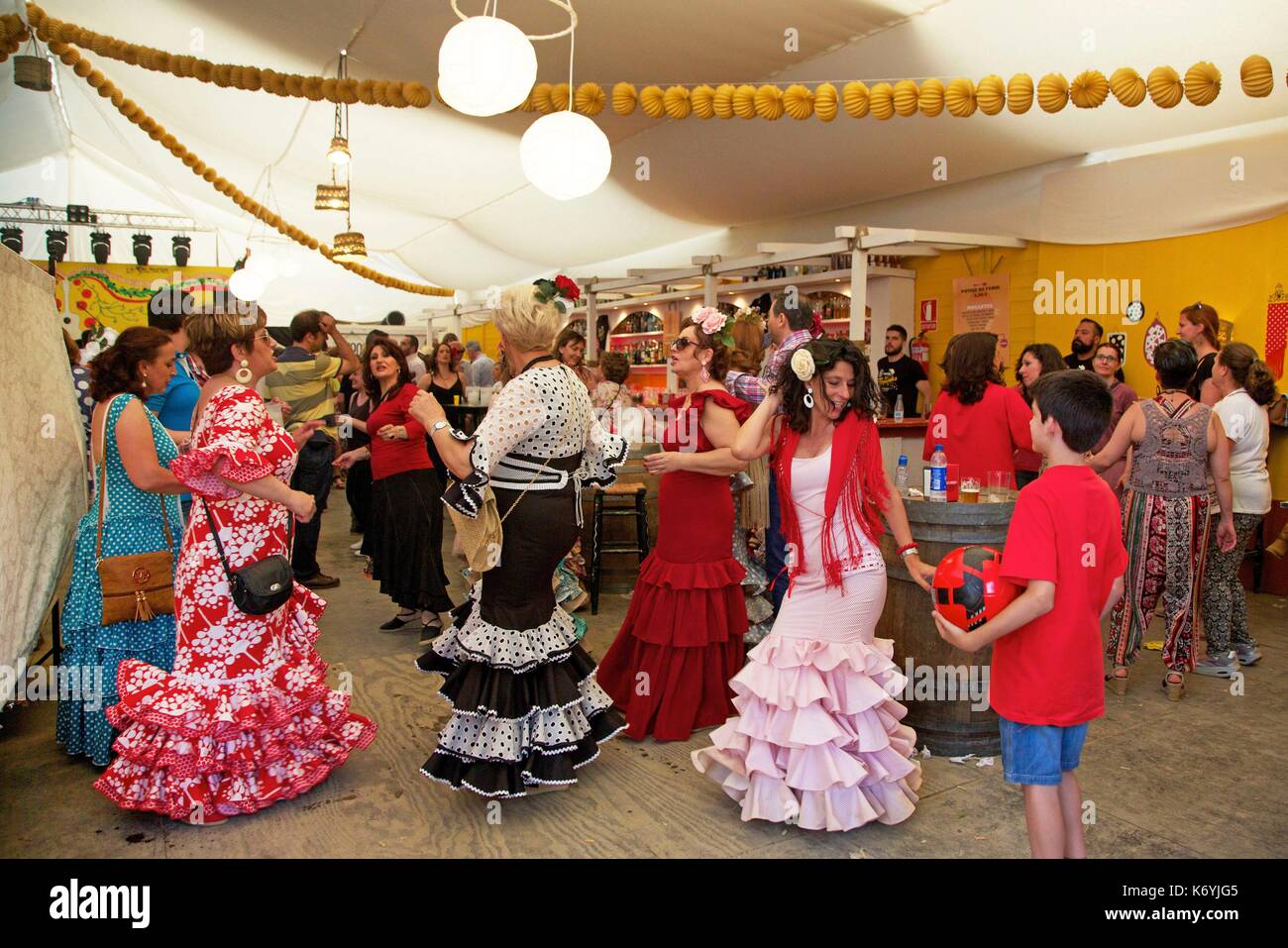Spain, Andalusia, Cordoba, women in andalusian traditional dress ...