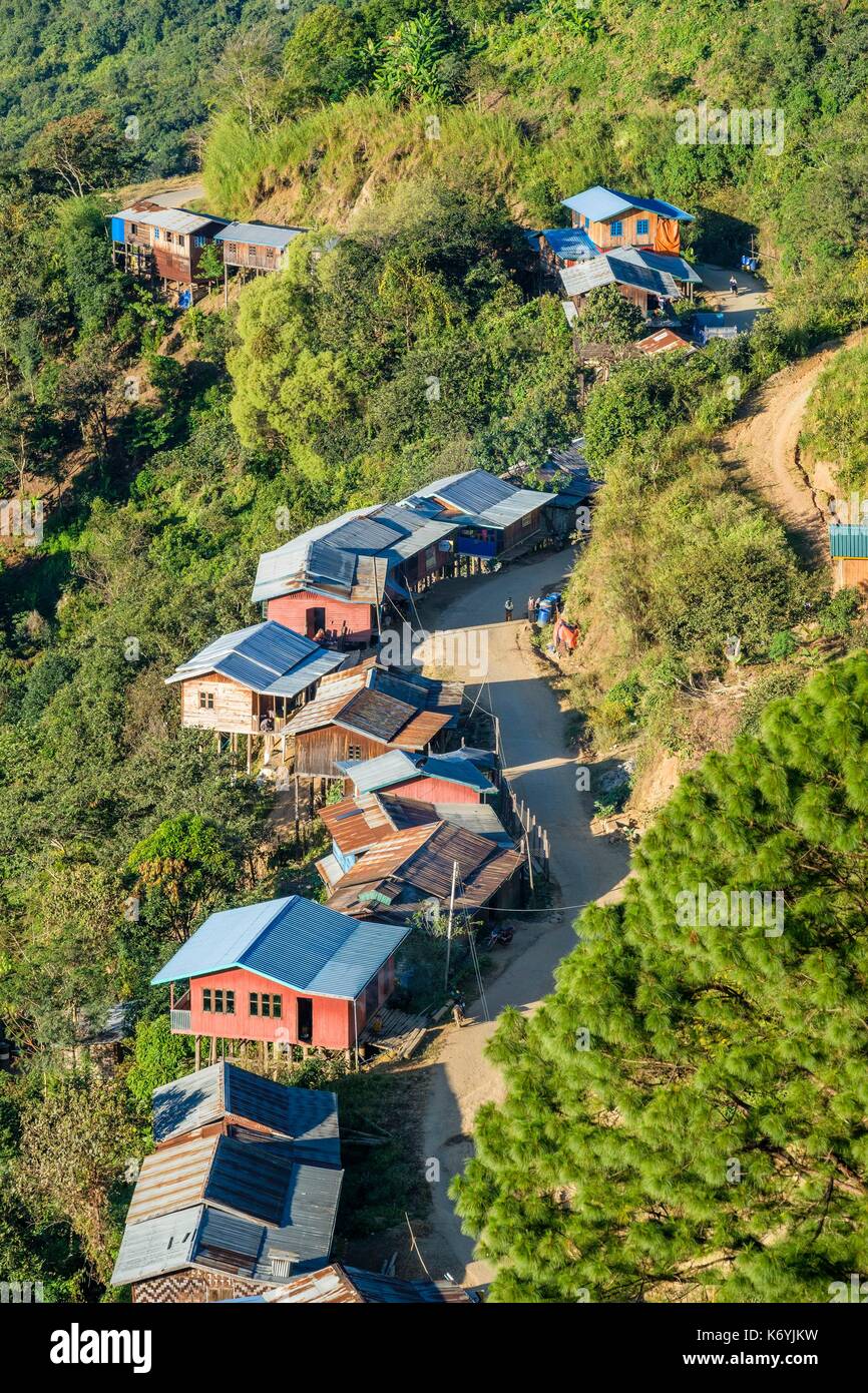 Myanmar (Burma), Chin State, Mindat, traditional houses Stock Photo - Alamy