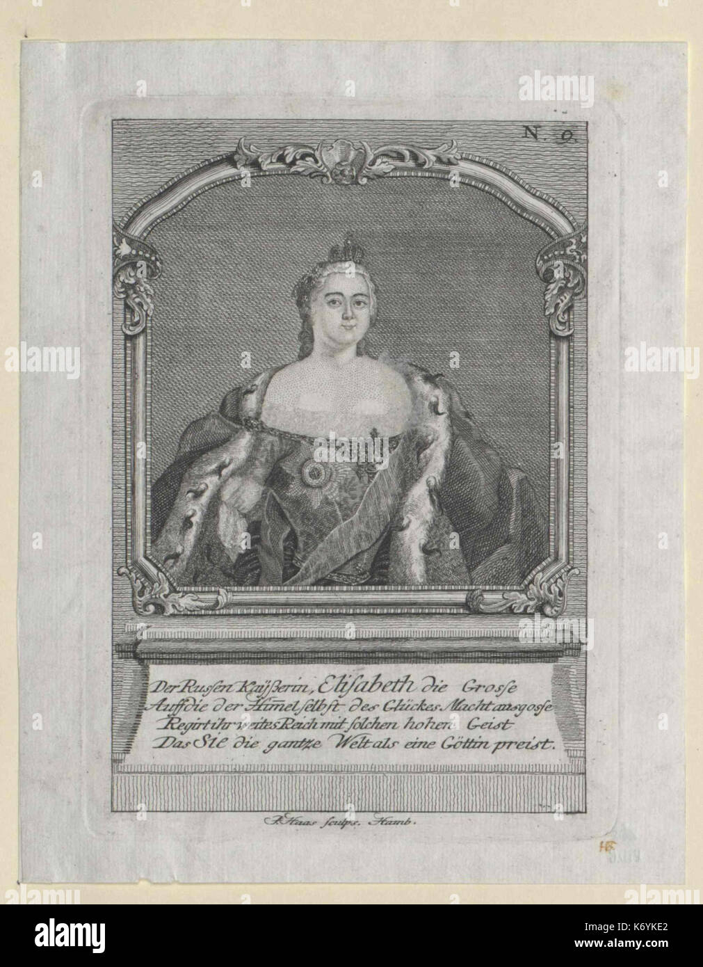 An engraving of Empress Elizabeth of Russia captures her regal presence ...