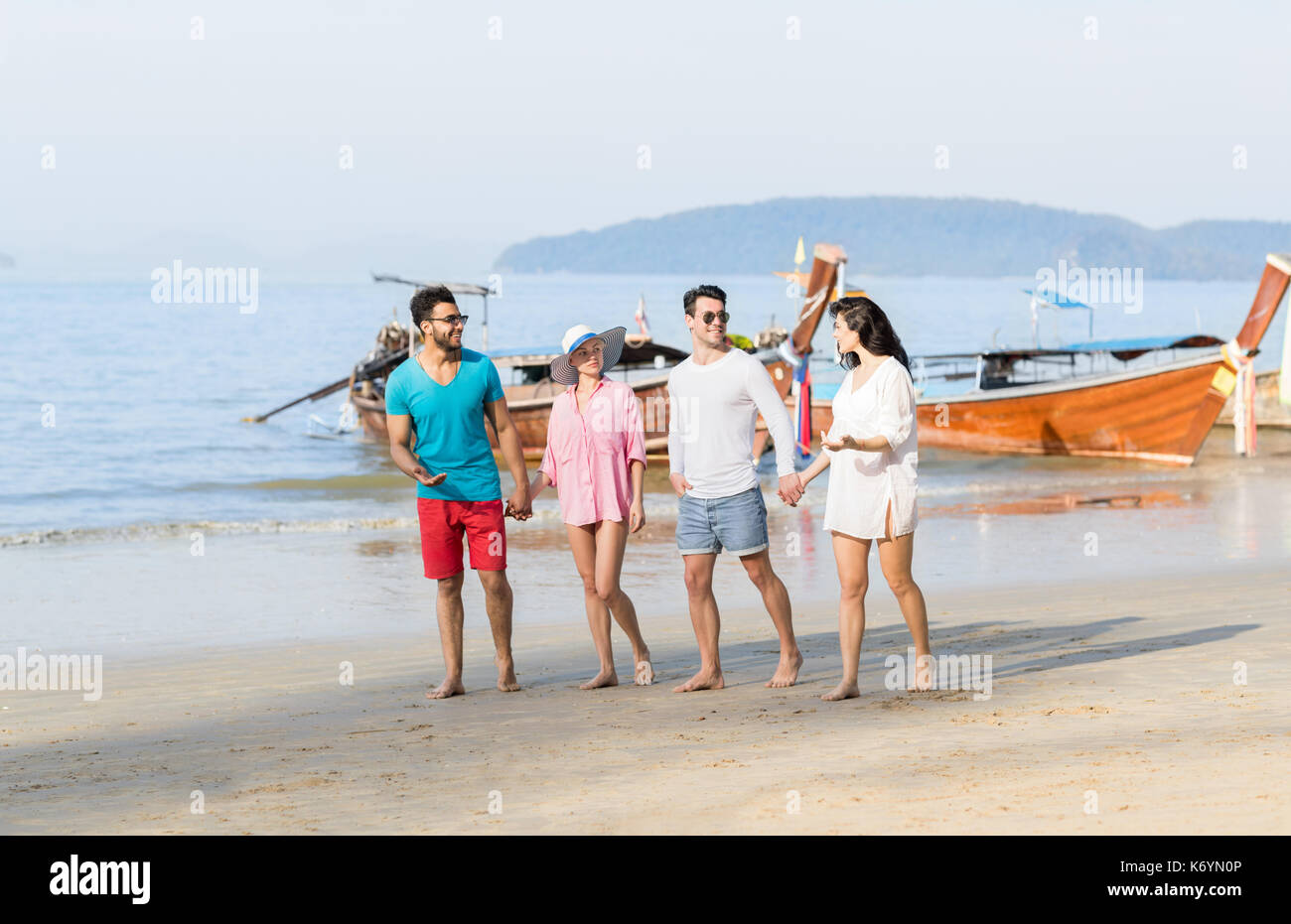 Young People Group On Beach Summer Vacation, Happy Smiling Friends ...