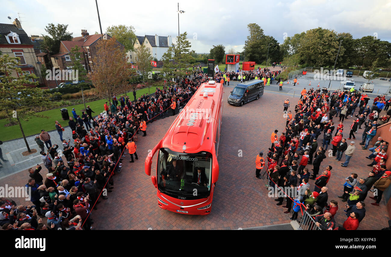 The Liverpool team bus arrives for the UEFA Champions League, Group E ...