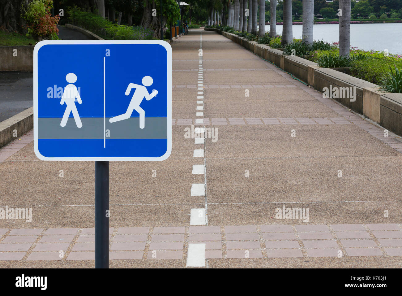 Signposts for walking and running in the public park in concept of ...