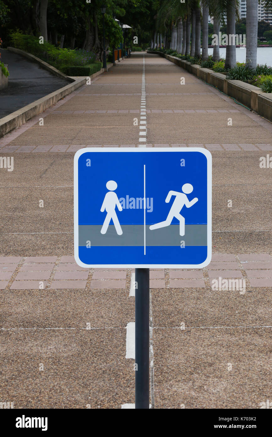 Signposts for walking and running in the public park in concept of ...