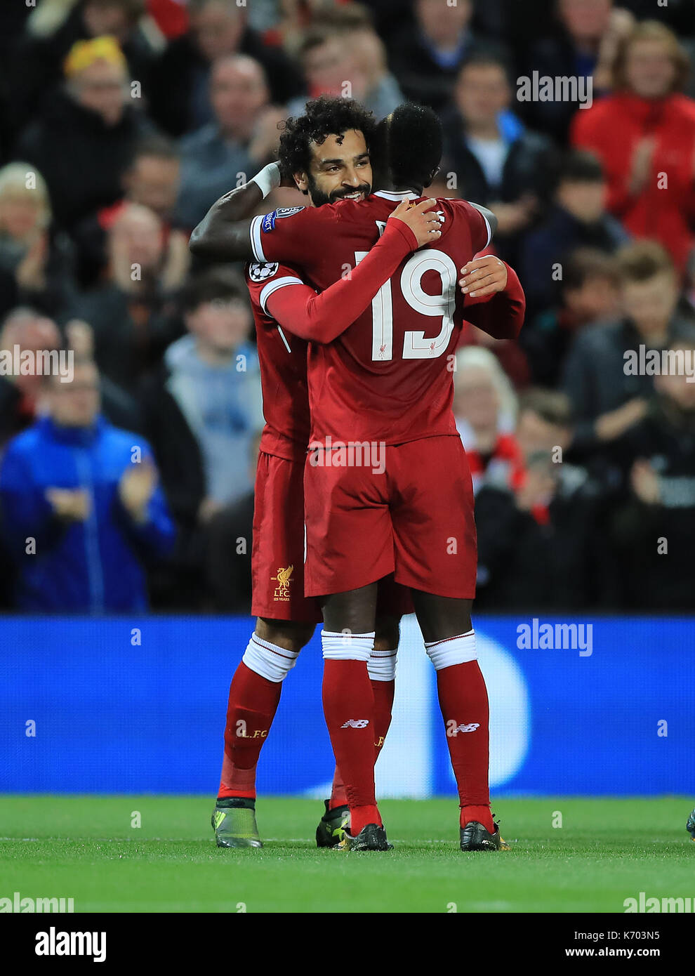 Liverpool's Mohamed Salah celebrates scoring his side's second goal of ...