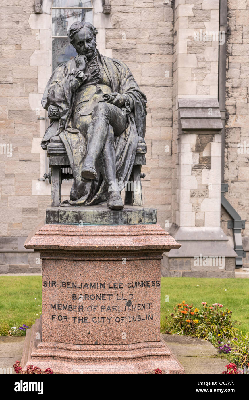 Dublin, Ireland - August 7, 2017: Closeup of Sir Benjamin Lee Guinness Statue in garden of Saint ...