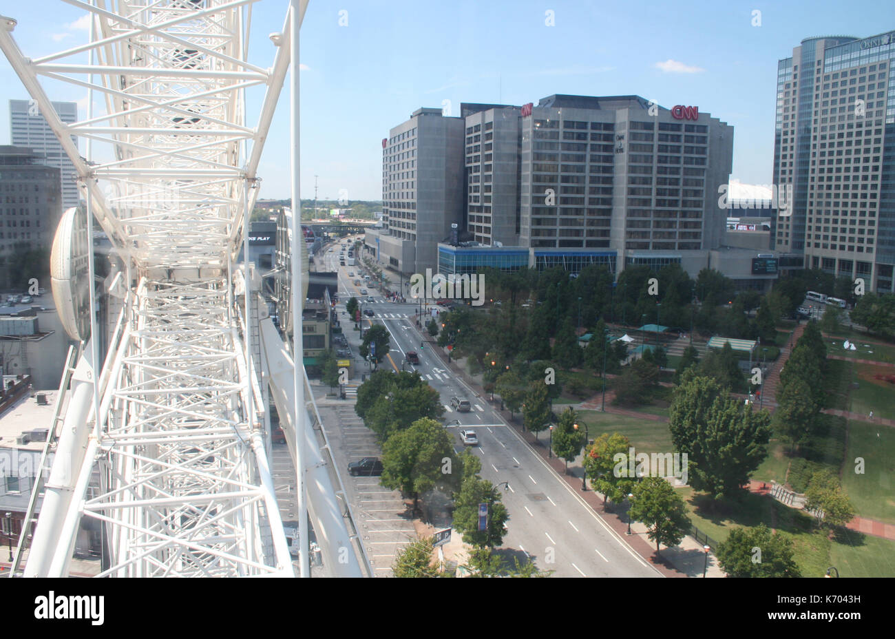 View of downtown Atlanta, Georgia, from inside the Skyview Ferris Wheel ...