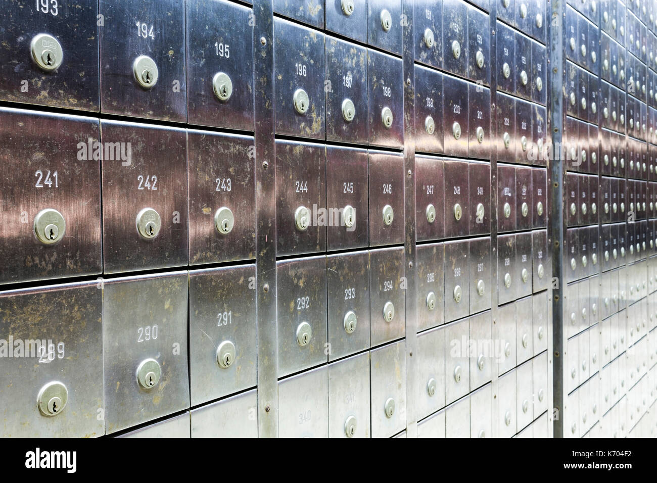 Wall of deposit safe boxes in a bank Stock Photo - Alamy
