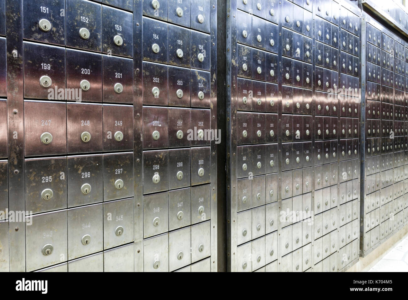 Wall of deposit safe boxes in a bank Stock Photo - Alamy