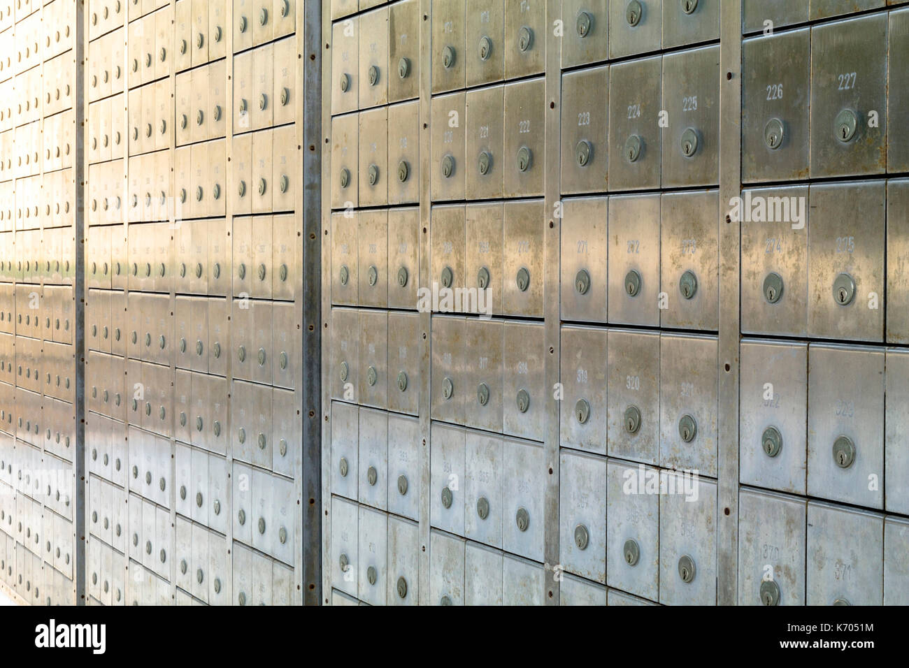 Wall of deposit safe boxes in a bank Stock Photo - Alamy
