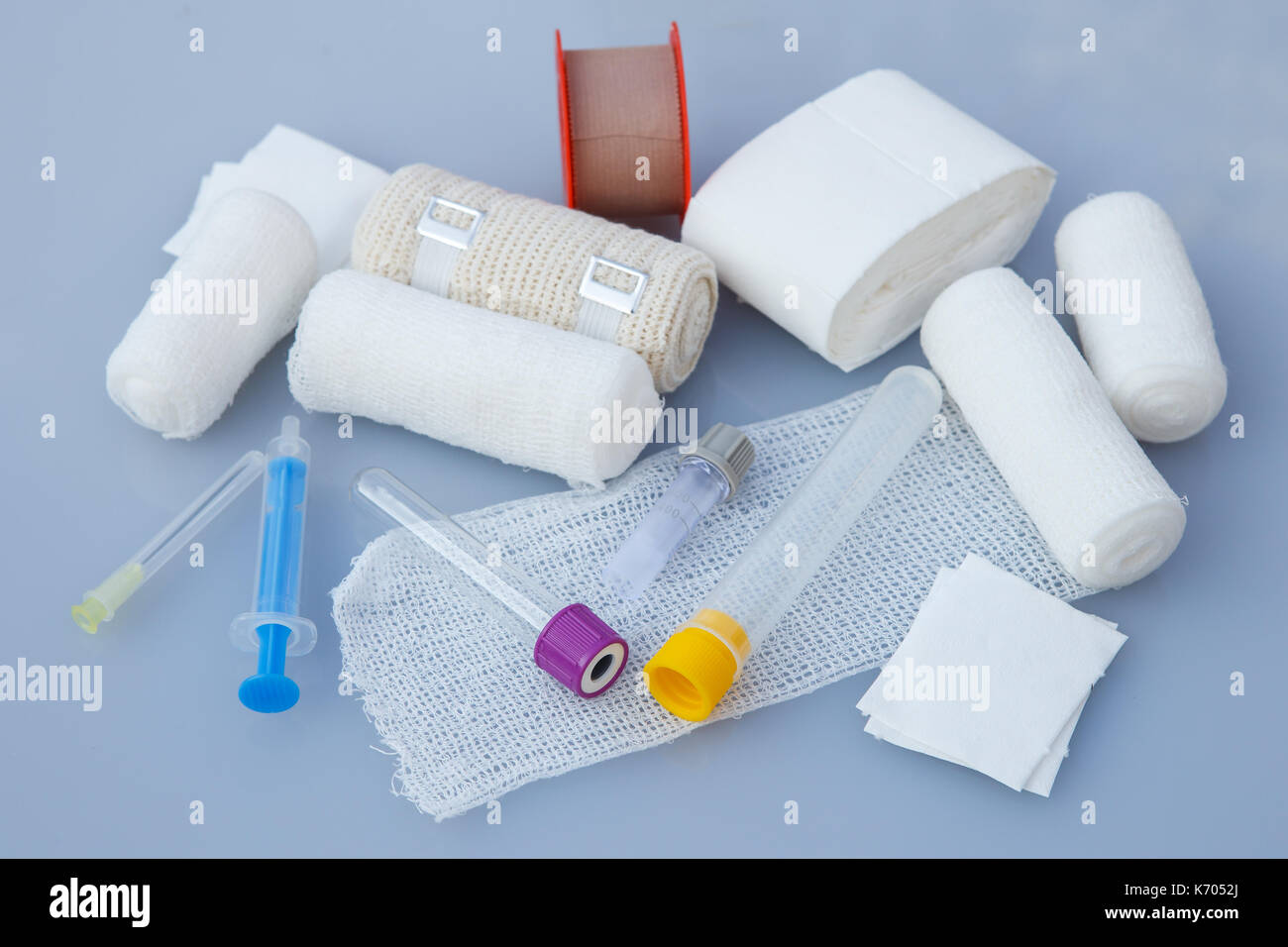 Medical bandages with sticking plaster and syringes for medical ...