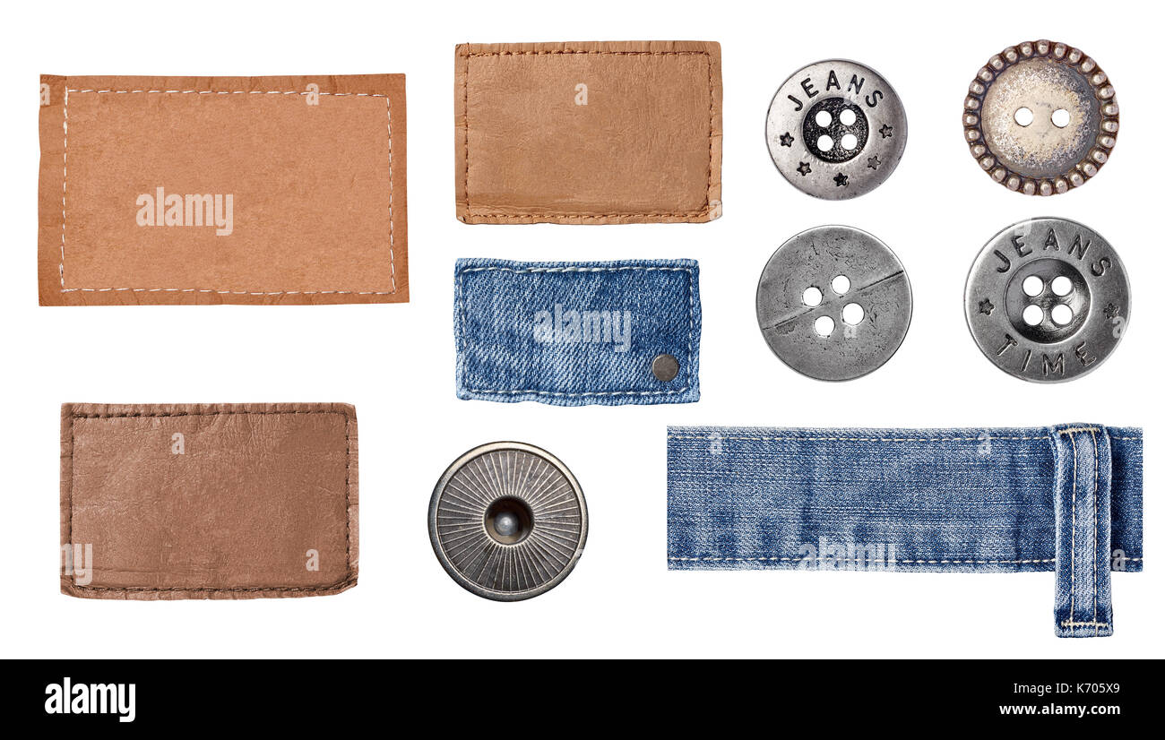 collection of various jeans labels and parts Stock Photo - Alamy