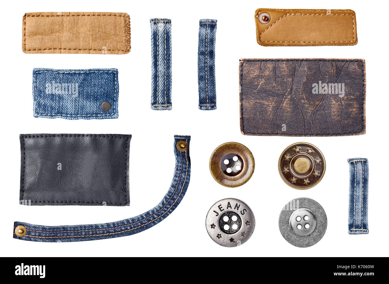 collection of various jeans labels and parts Stock Photo - Alamy