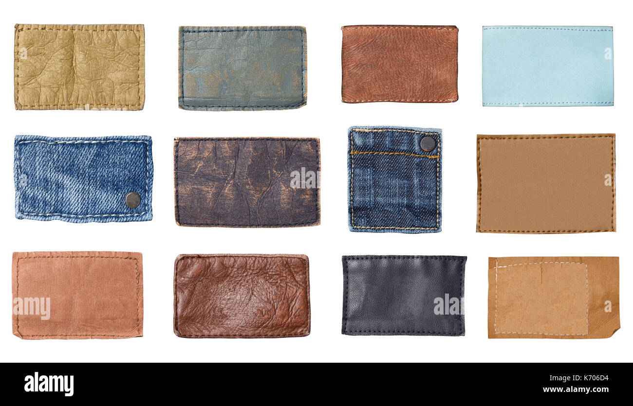 collection of various jeans labels and parts Stock Photo - Alamy