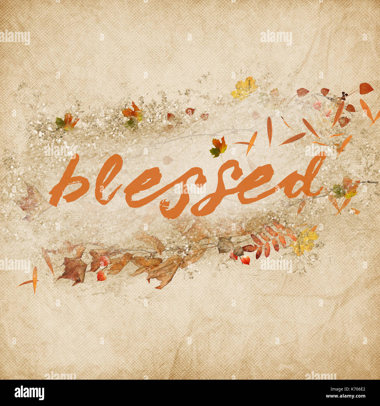 autumn leaves with word blessed in fall frame on textured background ...