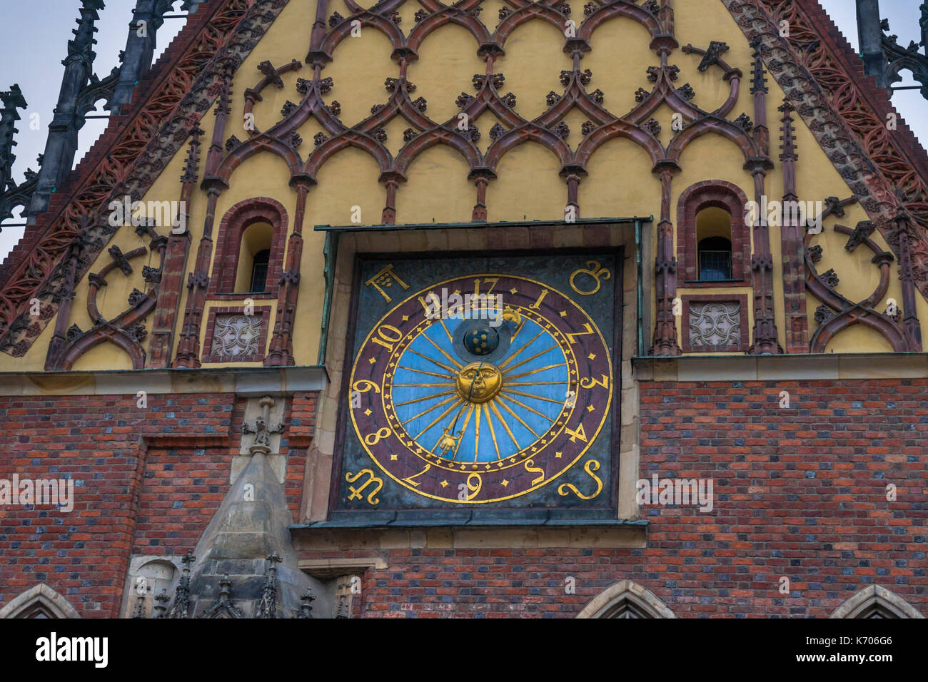 Close up of the clock on the Old Town Hall in Wroclaw, Poland Stock ...