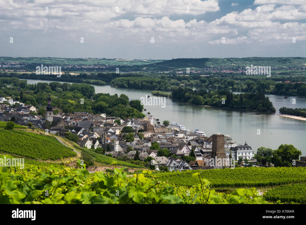 Rudesheim with the Rhine river beyond, Upper Middle Rhine Valley ...